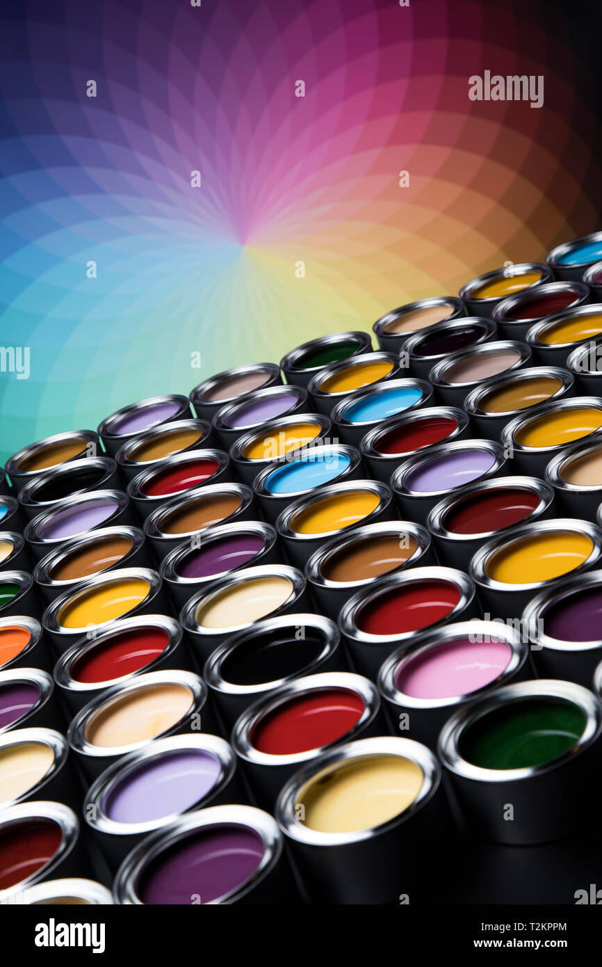 Paint cans color palette and Rainbow colors Stock Photo - Alamy
