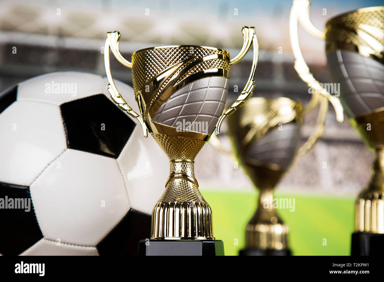 Award winning and championship concept, trophy cup on sport background ...