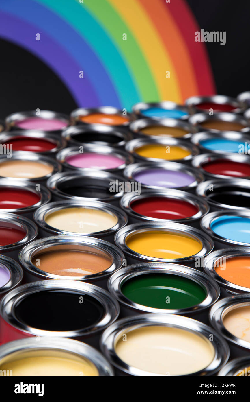 Paint cans color palette and Rainbow colors Stock Photo - Alamy