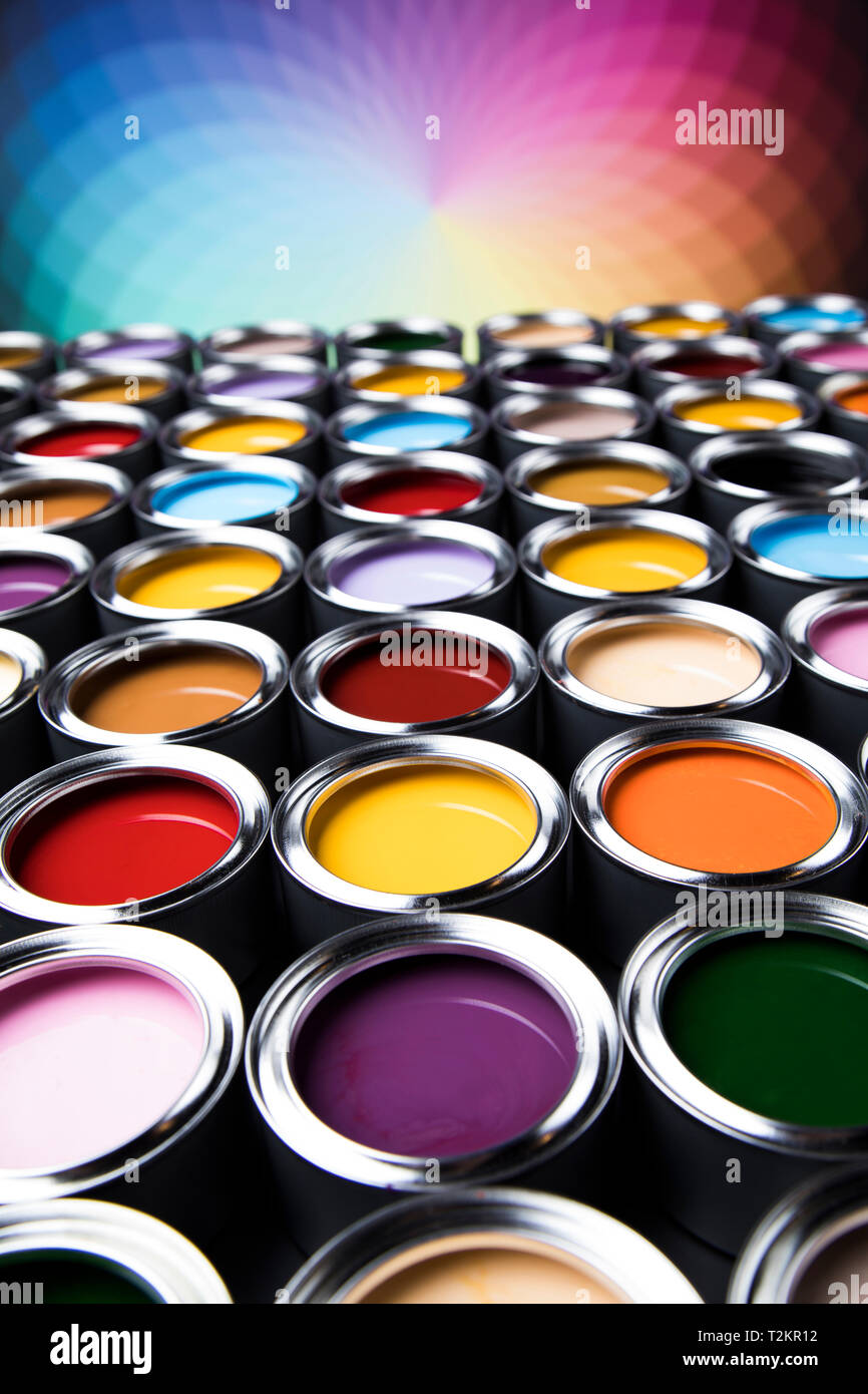 Paint cans color palette and Rainbow colors Stock Photo - Alamy