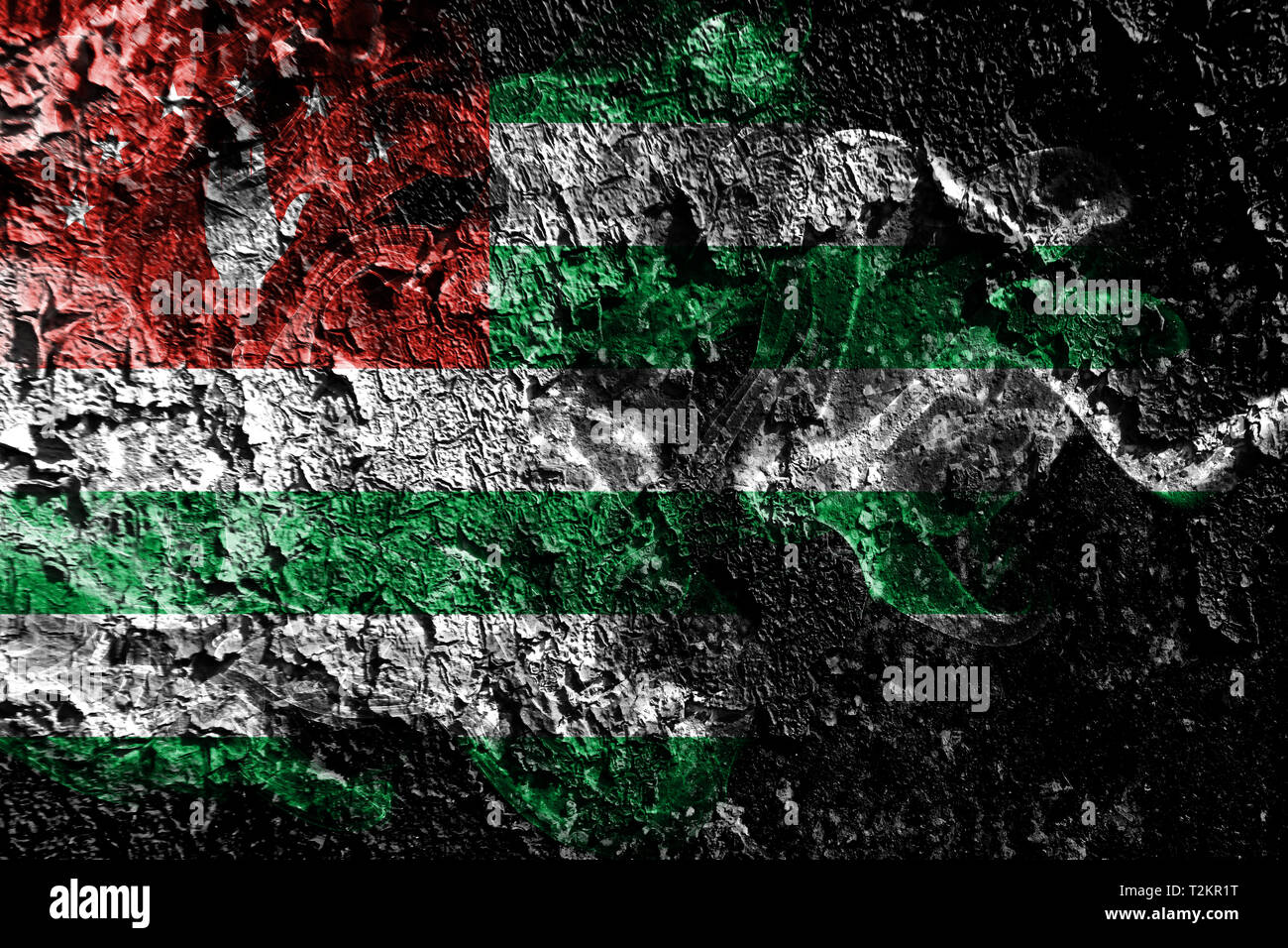 Abkhazia smoky mystical flag on the old dirty wall background Stock ...
