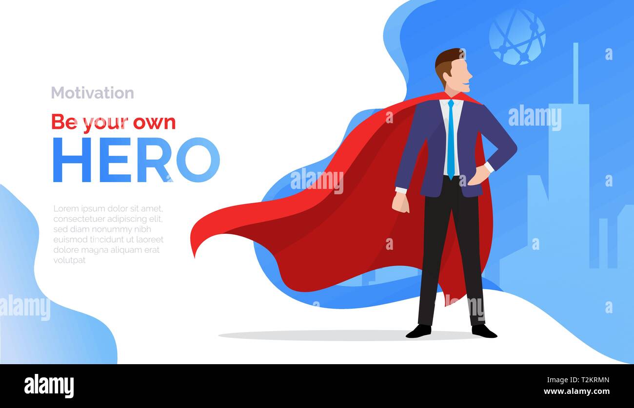 Superhero, motivate poster with businessman in red cloak, success ...