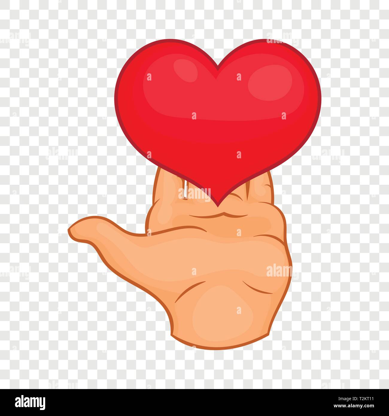 Hand giving red heart icon in cartoon style isolated on background for ...