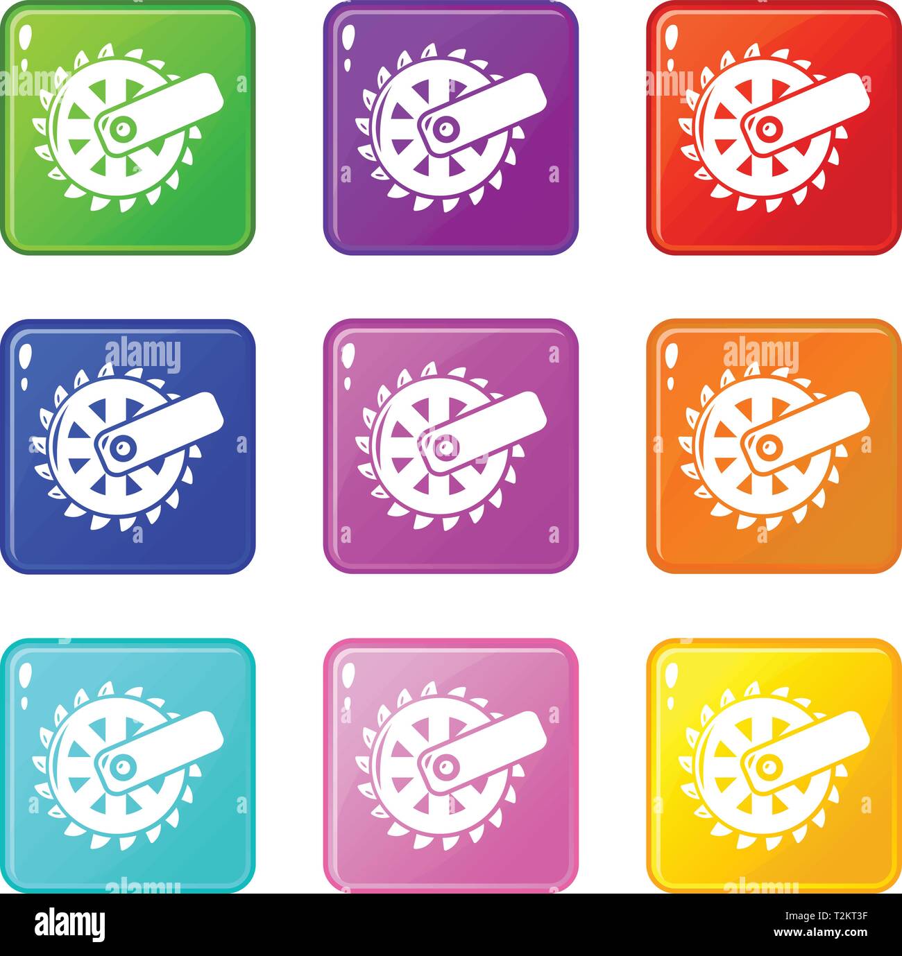 Mining cutting wheel icons set 9 color collection isolated on white for ...
