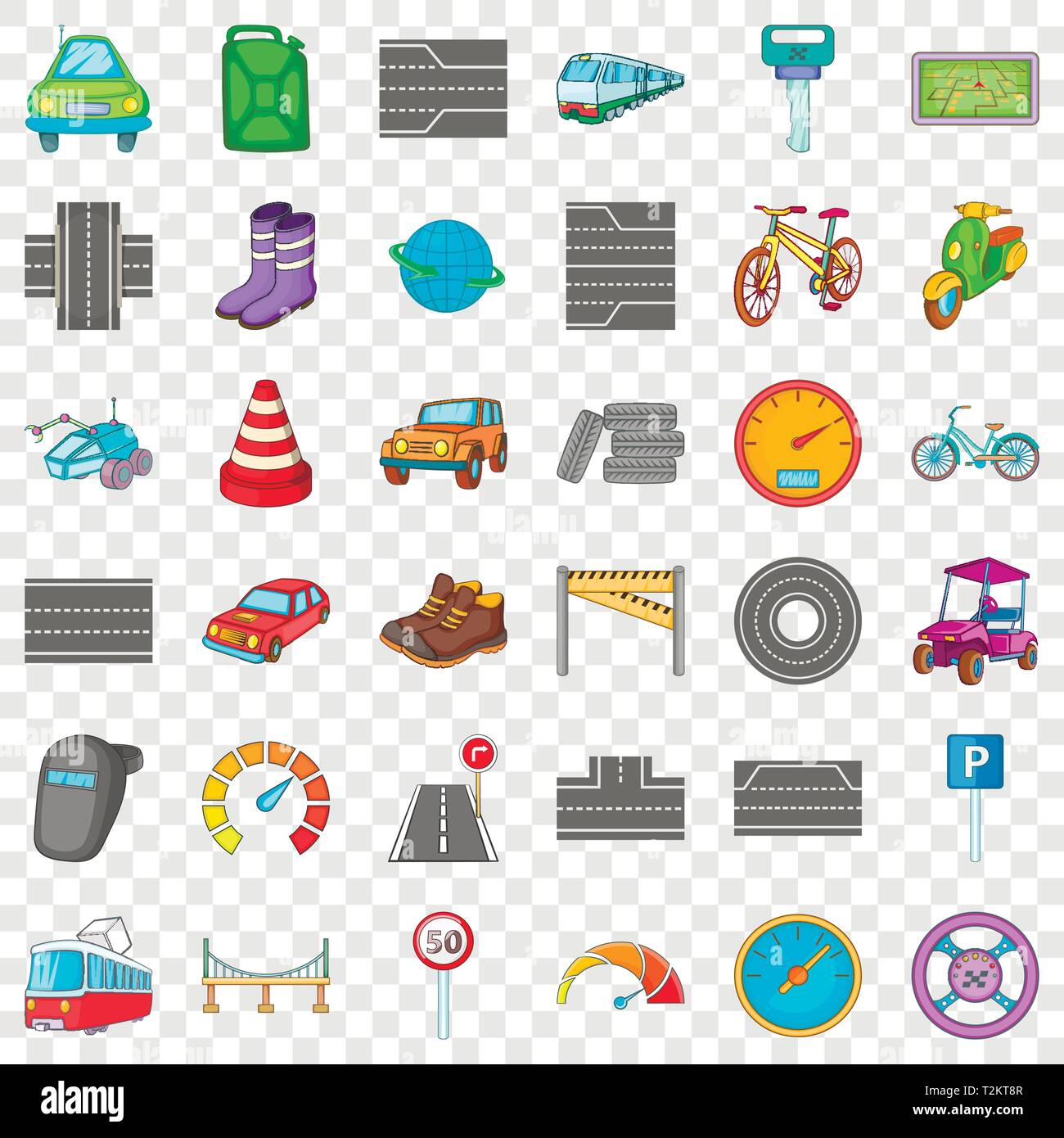 Hard traffic icons set. Cartoon style of 36 hard traffic vector icons ...