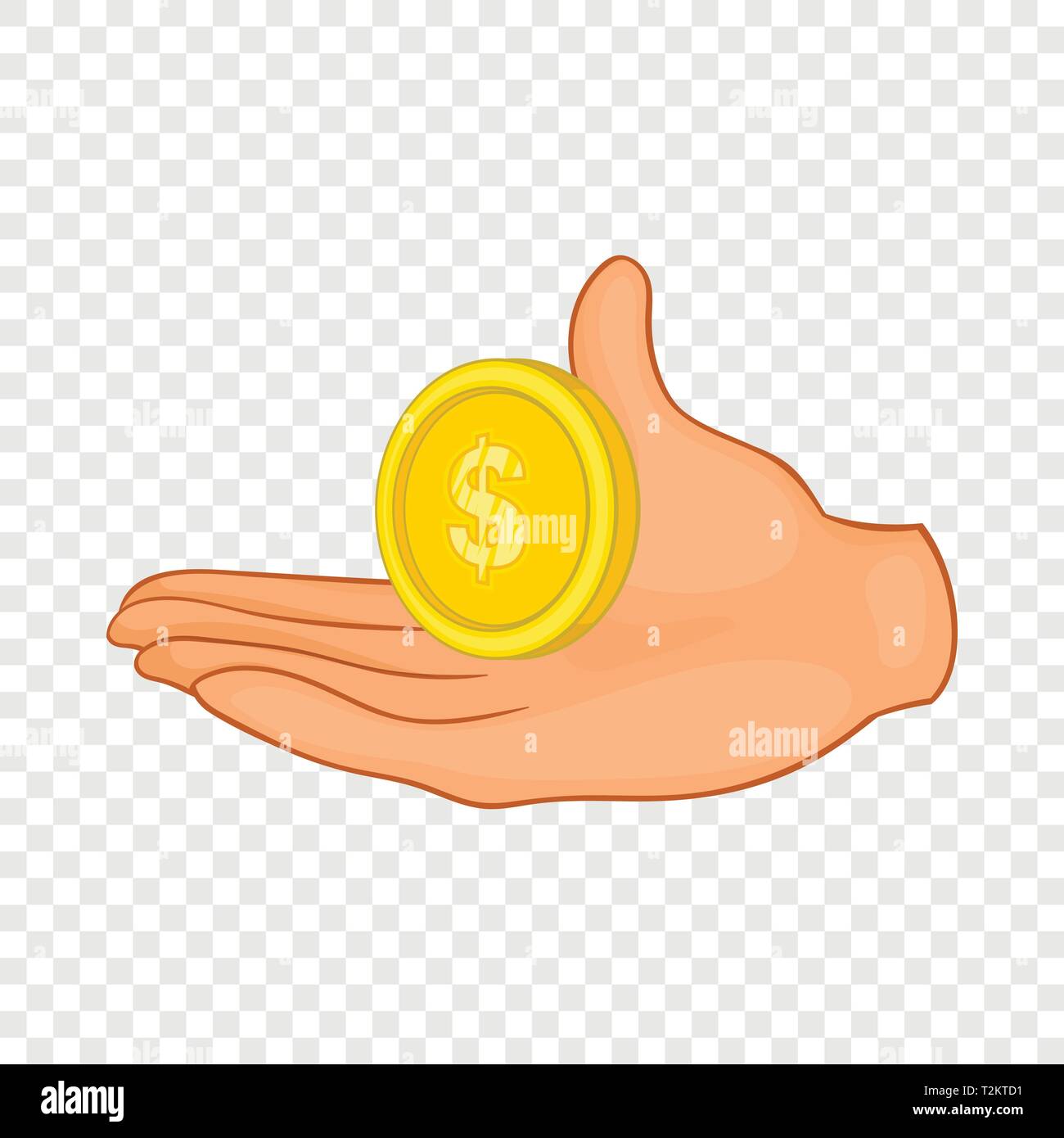 Hand with coin icon in cartoon style isolated on background for any web ...