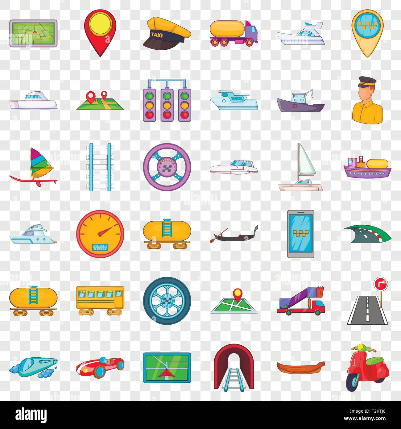 Big transport icons set. Cartoon style of 36 big transport vector icons ...
