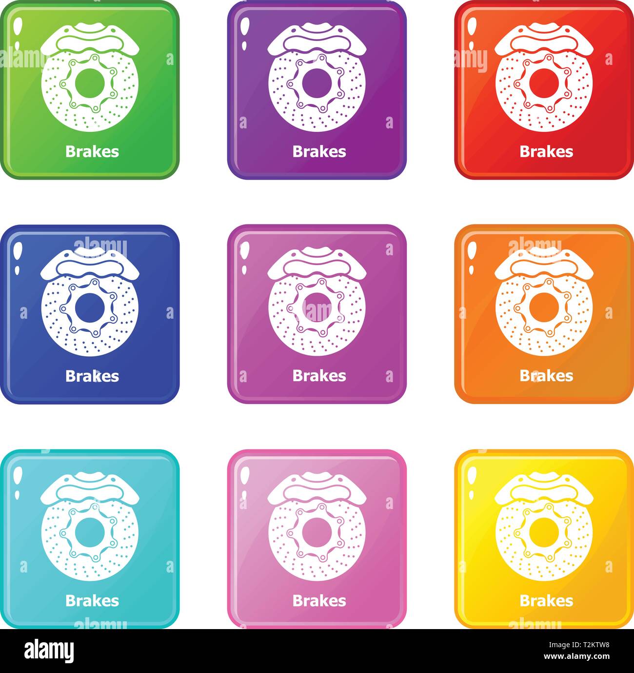 Brakes icons set 9 color collection isolated on white for any design ...