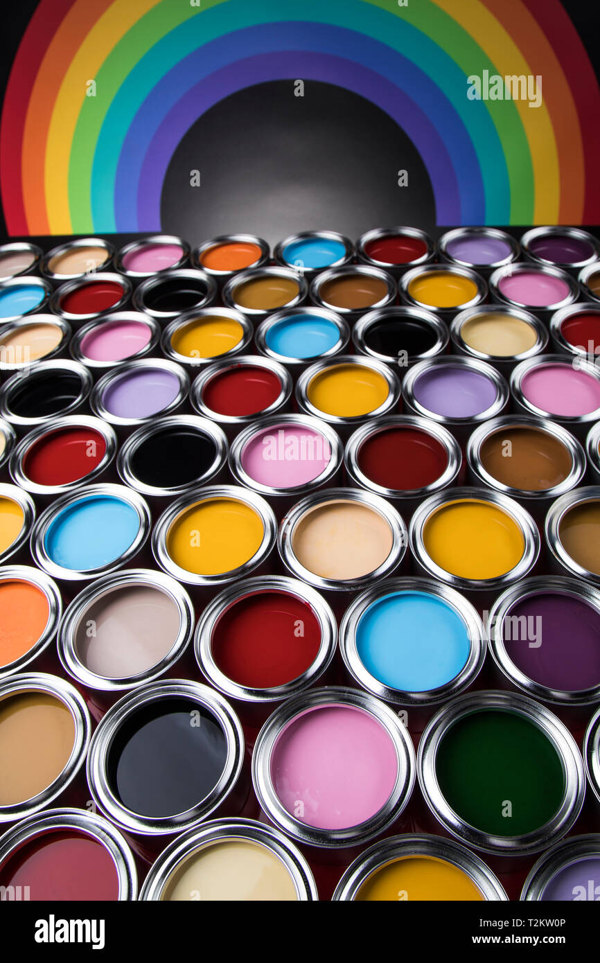 Paint cans color palette and Rainbow colors Stock Photo - Alamy