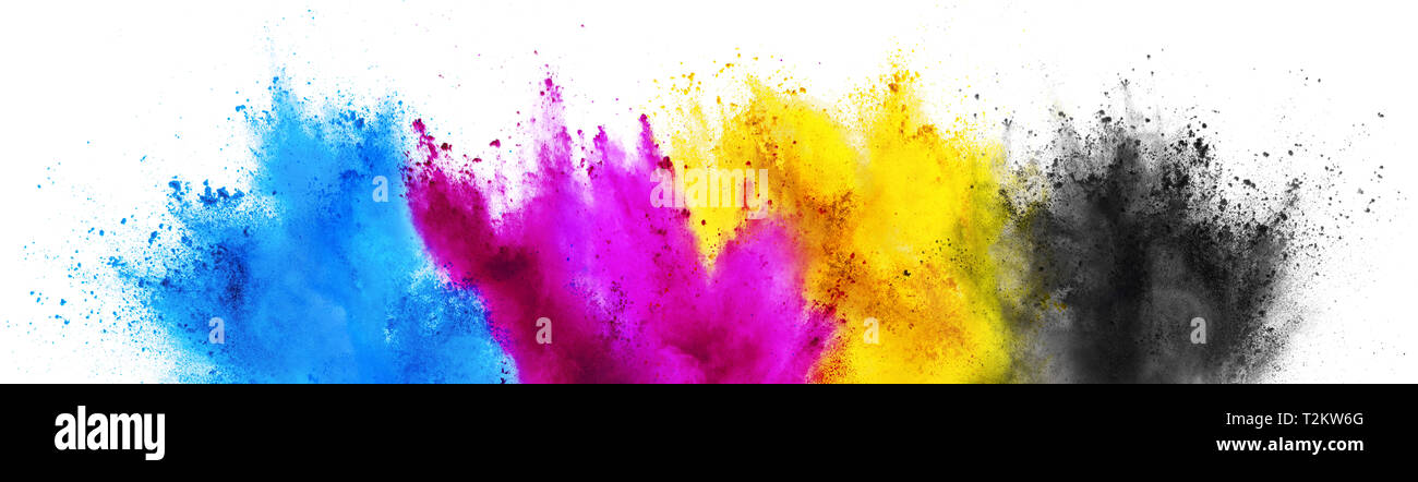 colorful CMYK cyan magenta yellow key holi paint color powder explosion ...
