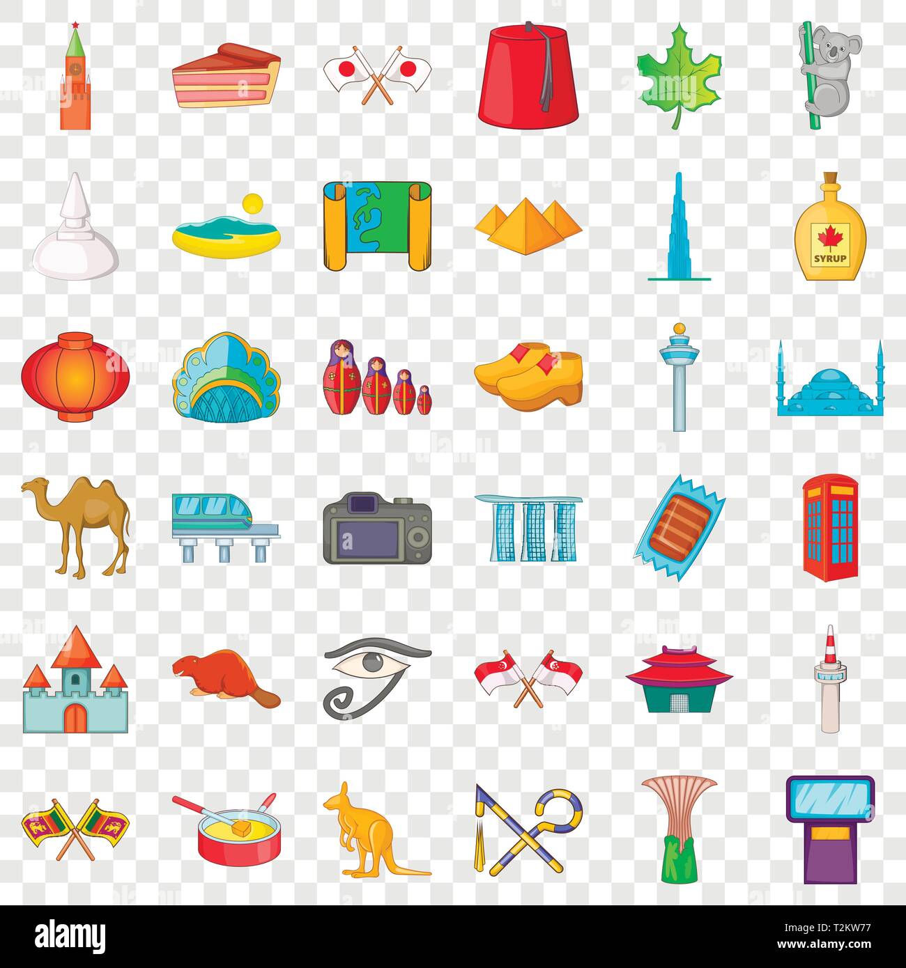 Country landmark icons set. Cartoon style of 36 country landmark vector ...