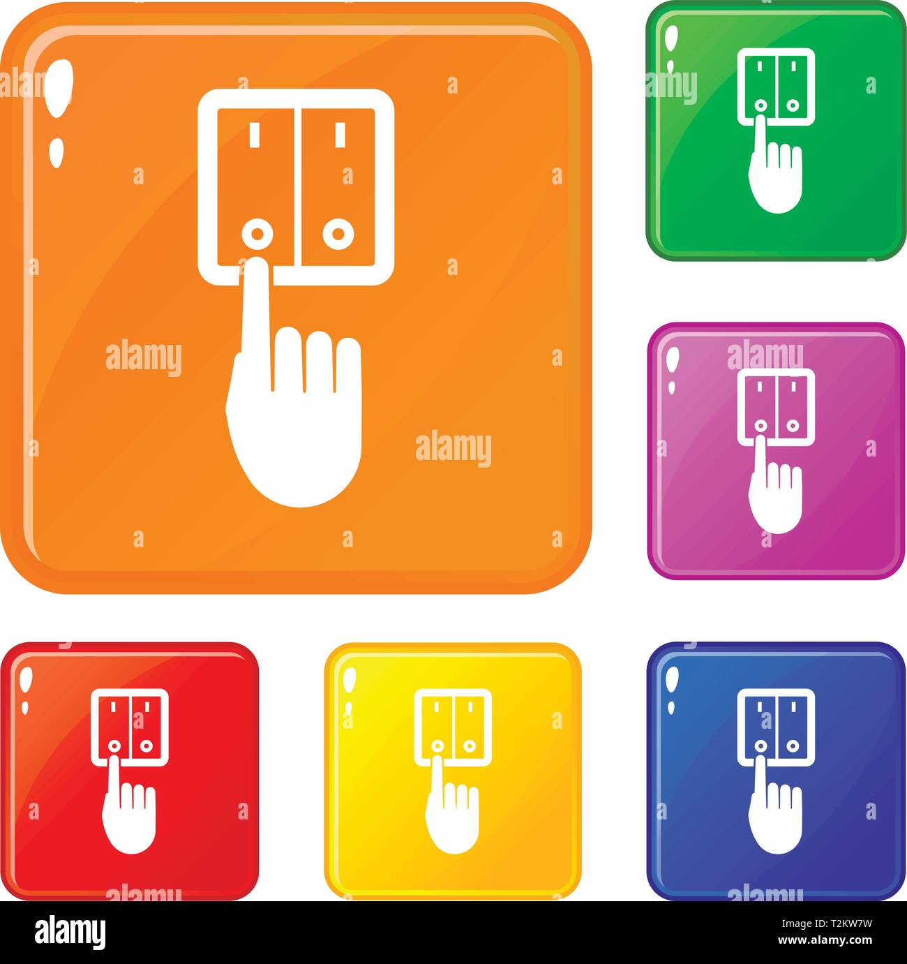 Hand switch light icons set collection vector 6 color isolated on white ...
