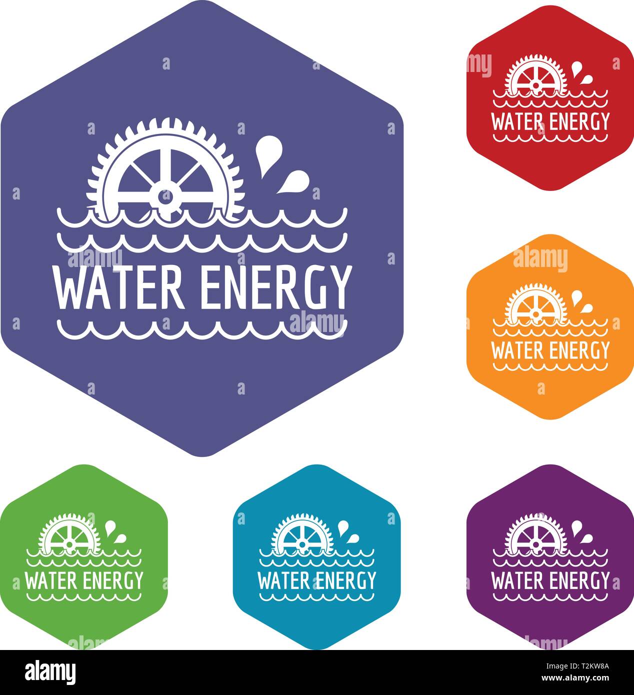 Water energy icons vector colorful hexahedron set collection isolated ...