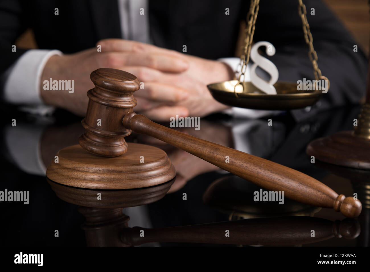 Courtroom, Judge, male judge in black mirror background Stock Photo - Alamy