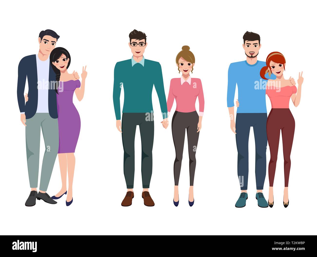 Couple vector character set. Pairs of young valentines lovers in ...