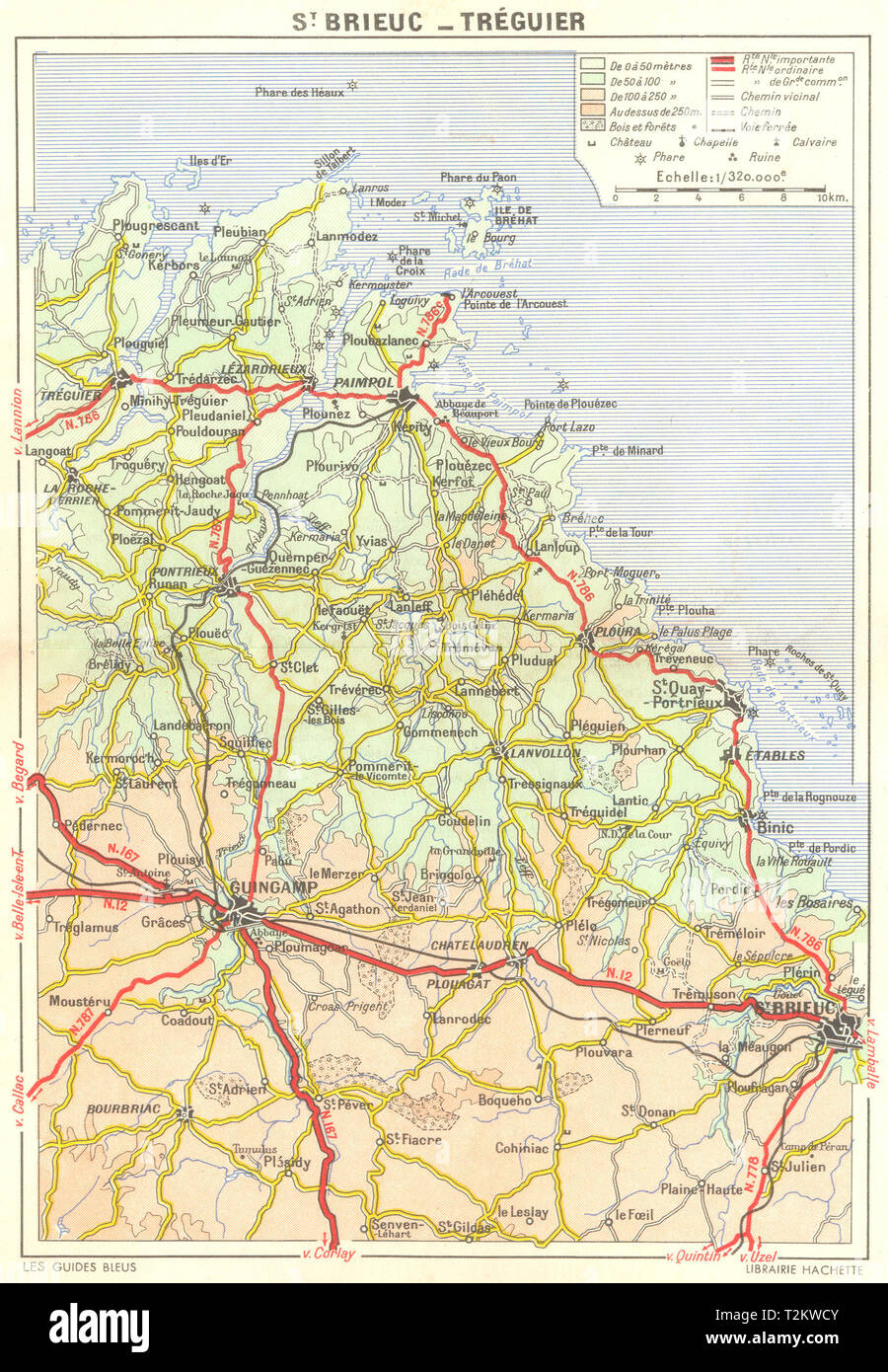ST BRIEUC. Paimpol L'Ile Bréhat. Treguier 1948 old vintage map plan ...
