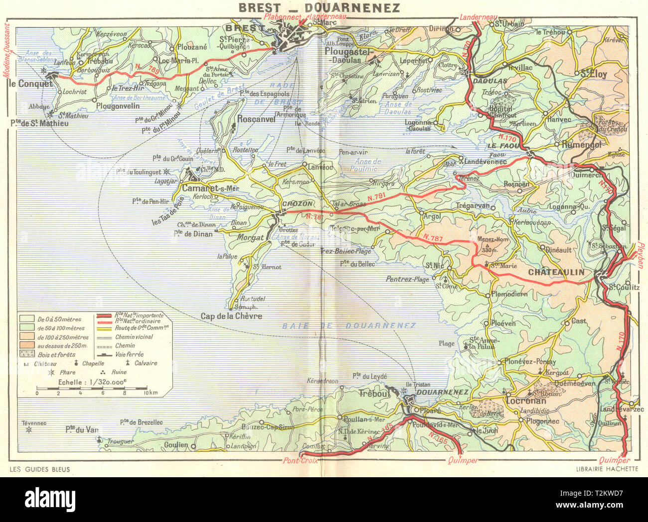 BREST. Presqu'Ile de Crozon. Douarnenez 1948 old vintage map plan chart ...