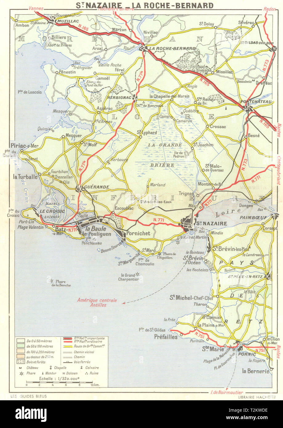 ST NAZAIRE. Guerandaise. Roche-Bernard La Baule 1948 old vintage map ...