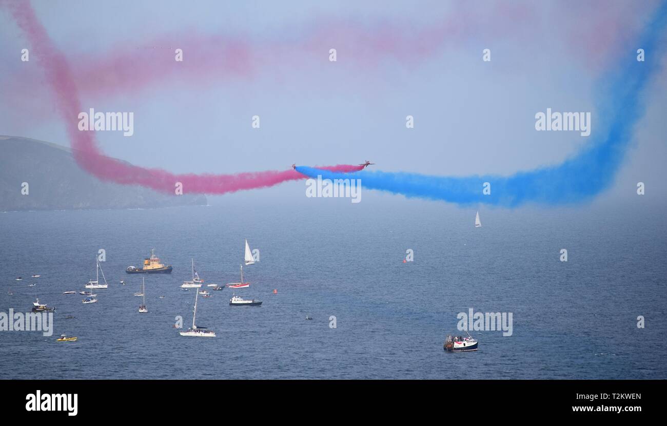 Red Arrows aerobatic display 170817 Stock Photo - Alamy