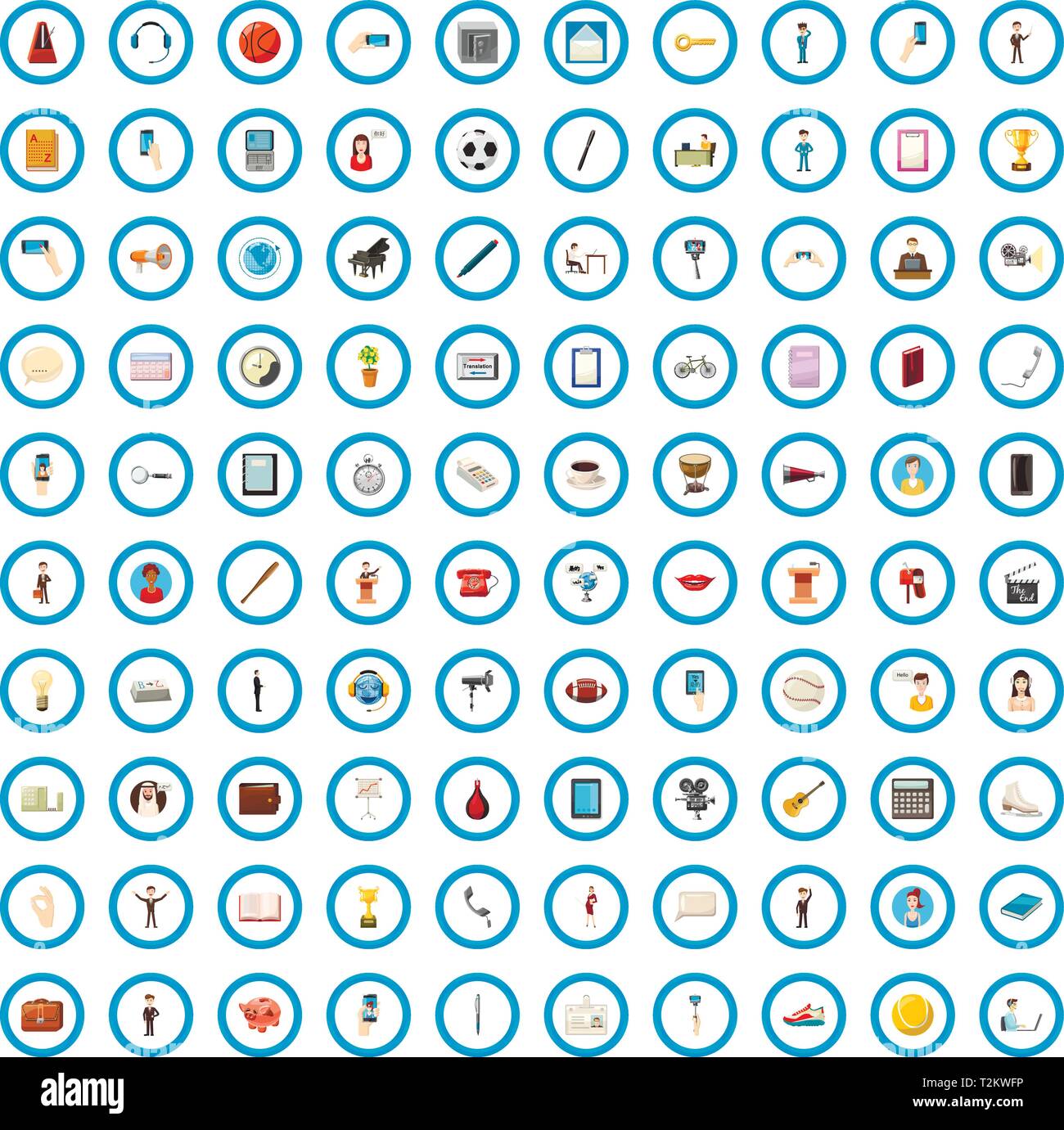 100 personal development icons set in cartoon style for any design ...