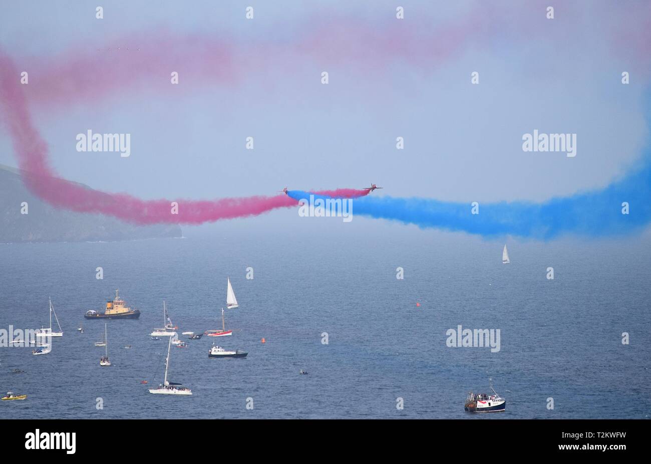 Red Arrows aerobatic display 170817 Stock Photo - Alamy