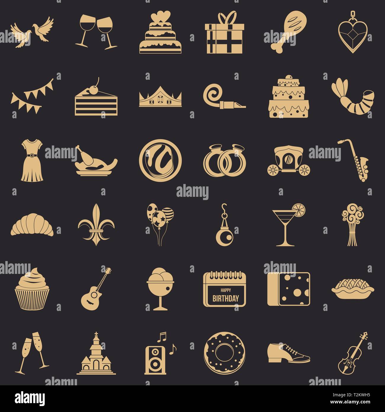 Birthday banquet icons set. Simple style of 36 birthday banquet vector ...