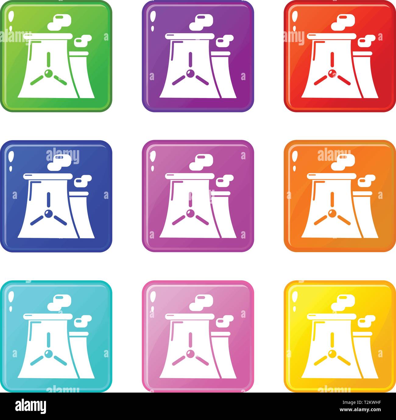 Nuclear power plant tower icons set 9 color collection isolated on ...