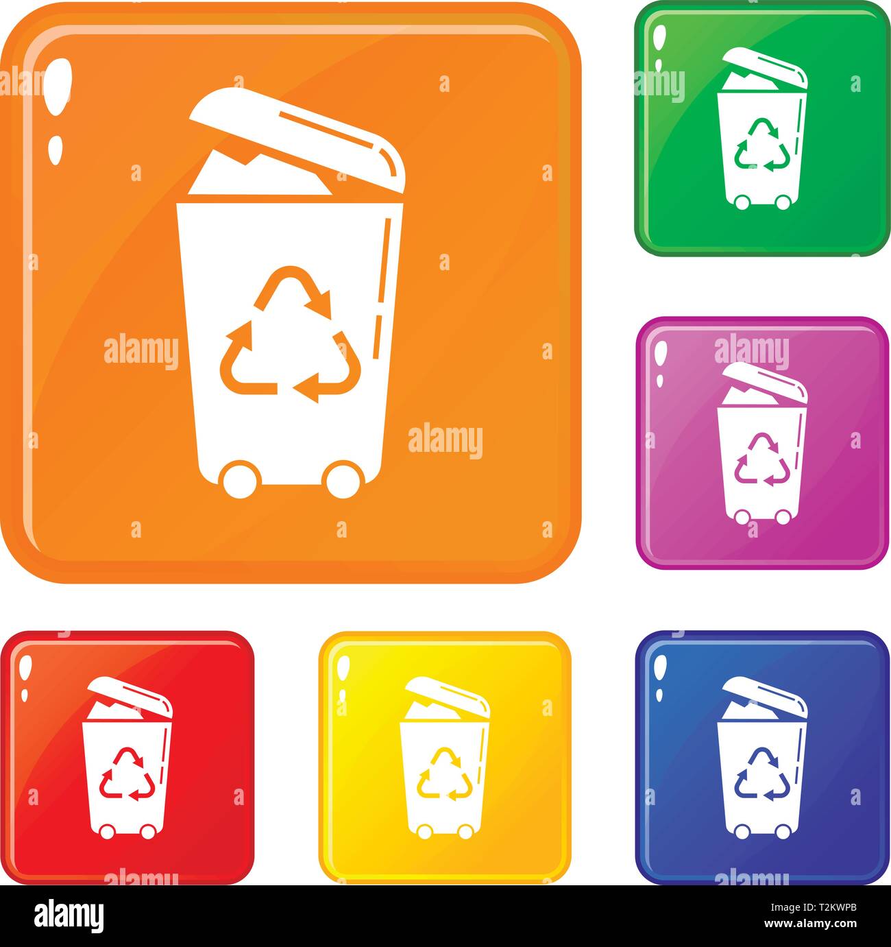 Recycle trash can icons set collection vector 6 color isolated on white ...