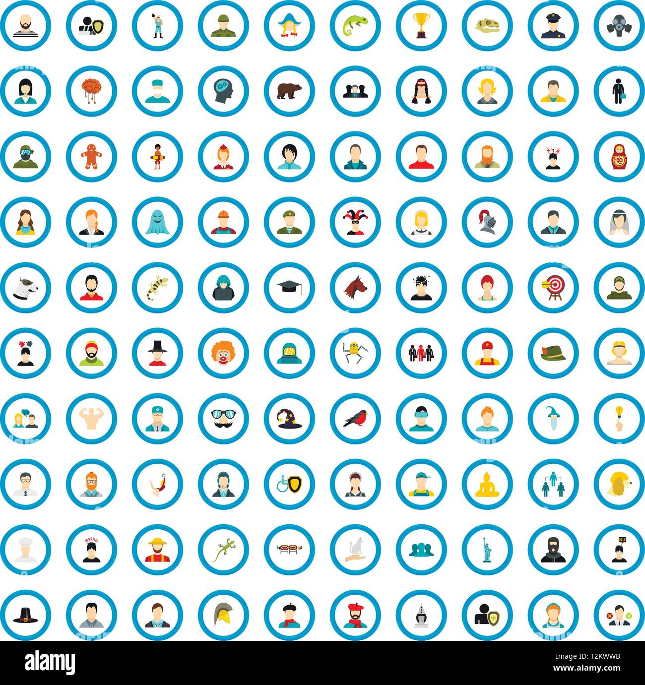 100 person mastery icons set in flat style for any design vector ...