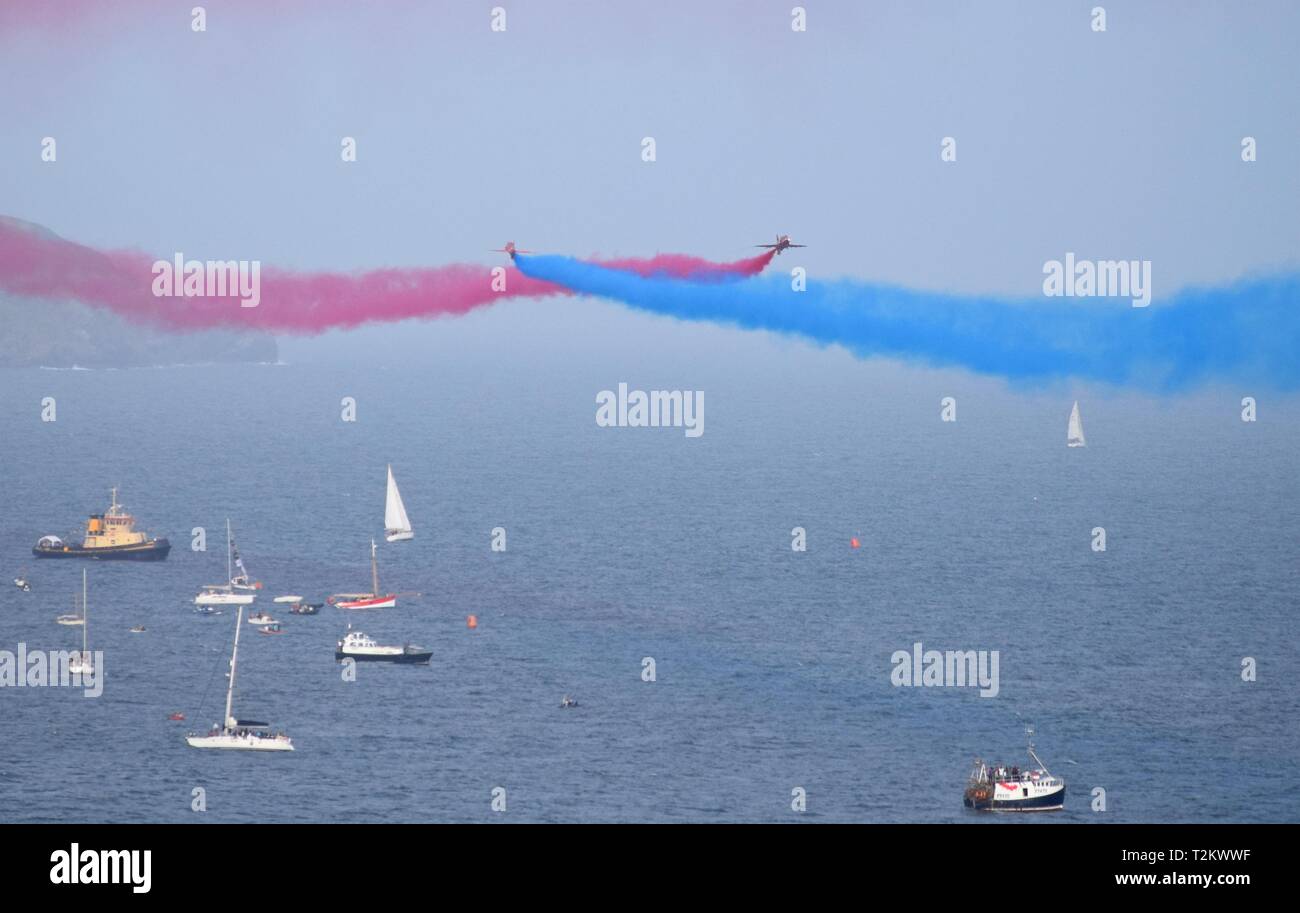 Red Arrows aerobatic display 170817 Stock Photo - Alamy