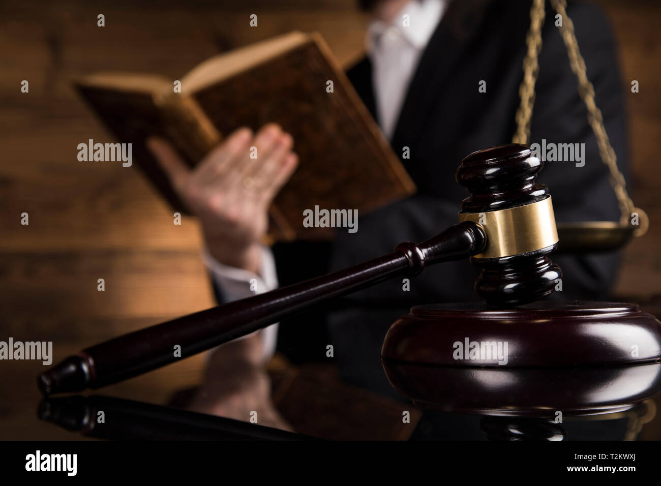 Courtroom, Judge, male judge in black mirror background Stock Photo - Alamy