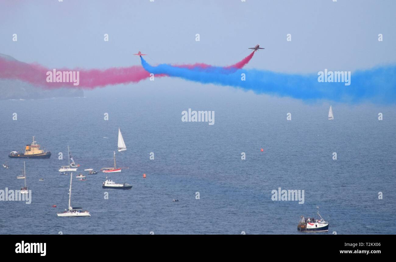 Red Arrows aerobatic display 170817 Stock Photo - Alamy
