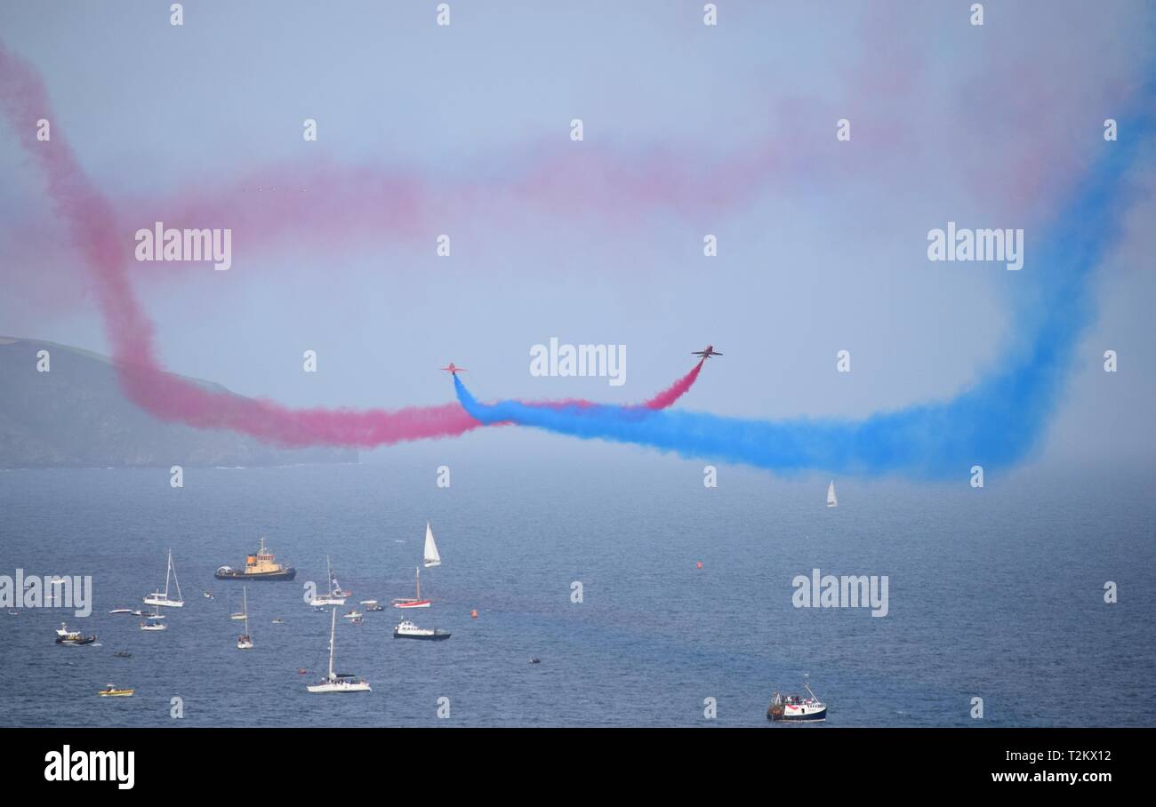 Red Arrows aerobatic display 170817 Stock Photo - Alamy