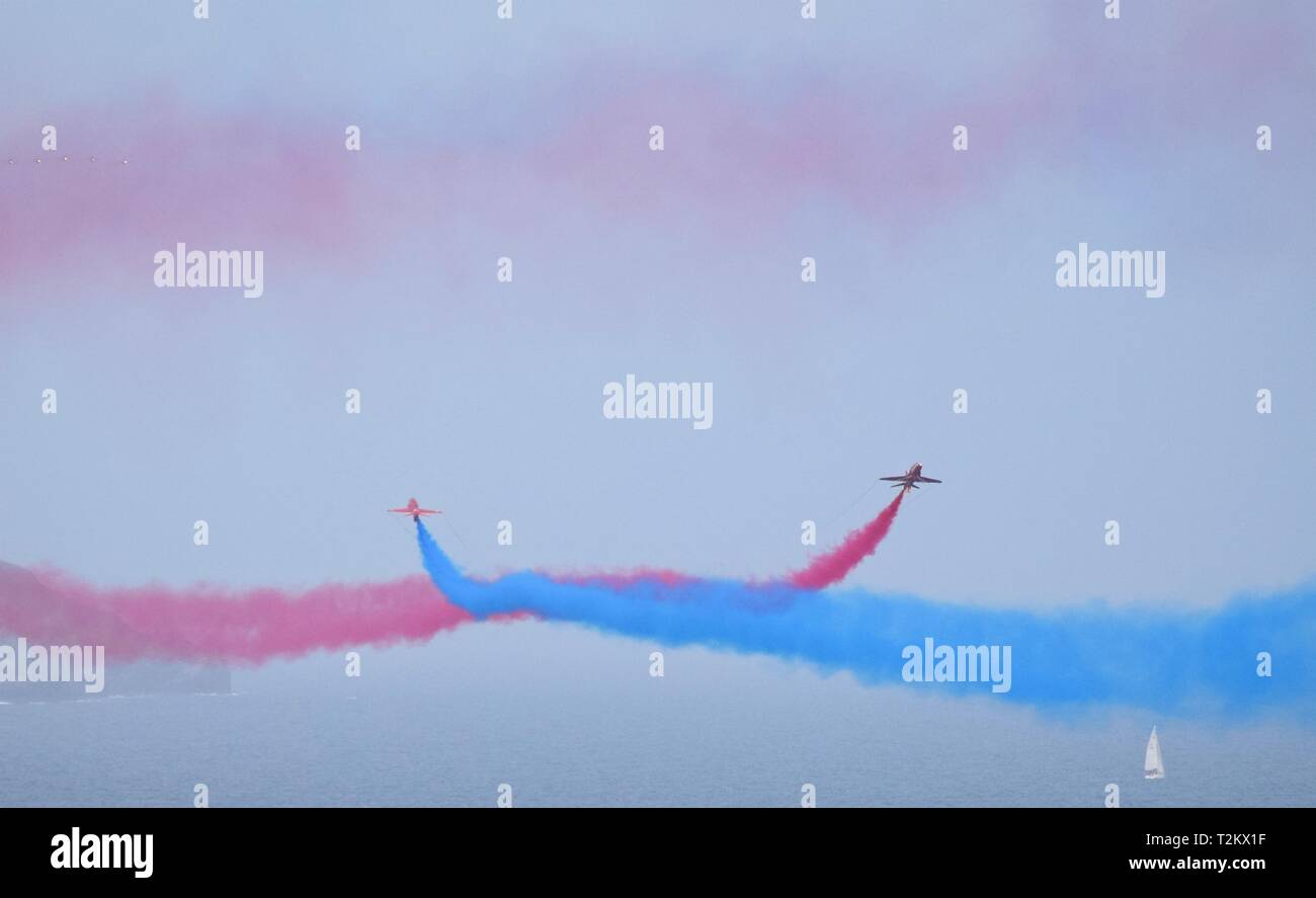 Red Arrows aerobatic display 170817 Stock Photo - Alamy
