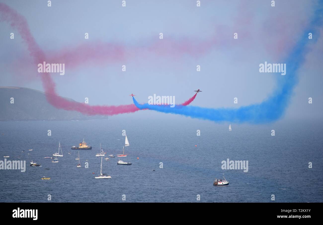 Red Arrows aerobatic display 170817 Stock Photo - Alamy
