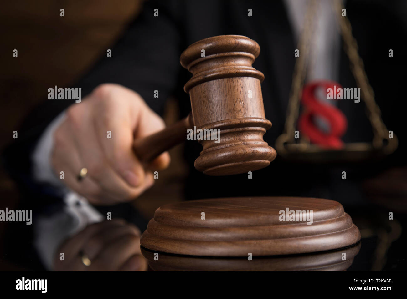 Courtroom, Judge, male judge in black mirror background Stock Photo - Alamy