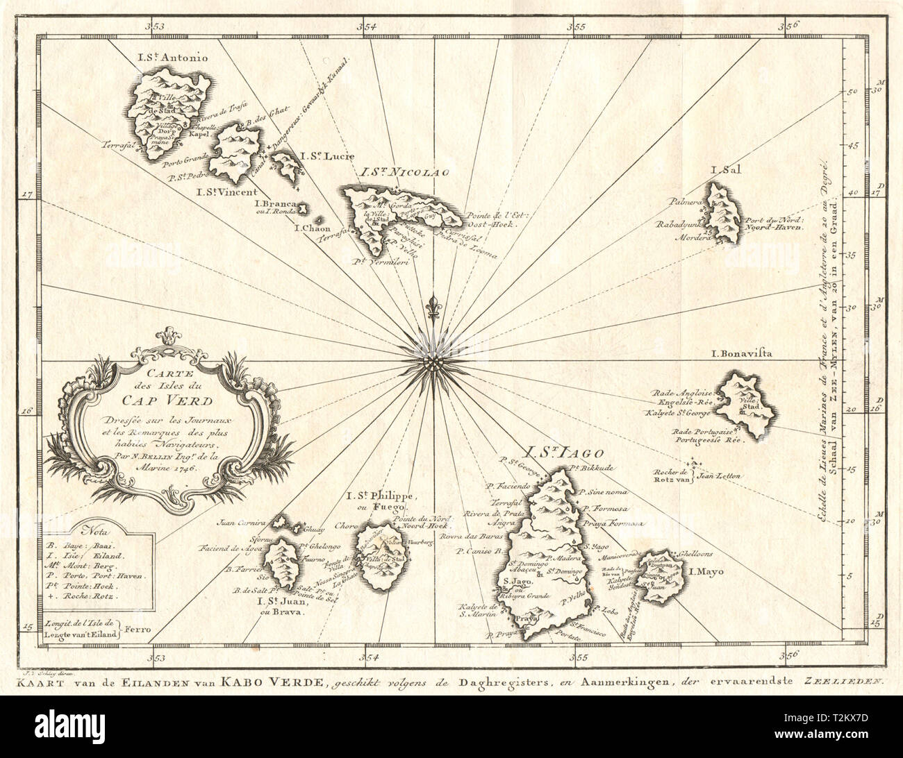 'Carte des Isles du Cap-Verd'. Cap Verde islands. BELLIN/SCHLEY 1747 ...