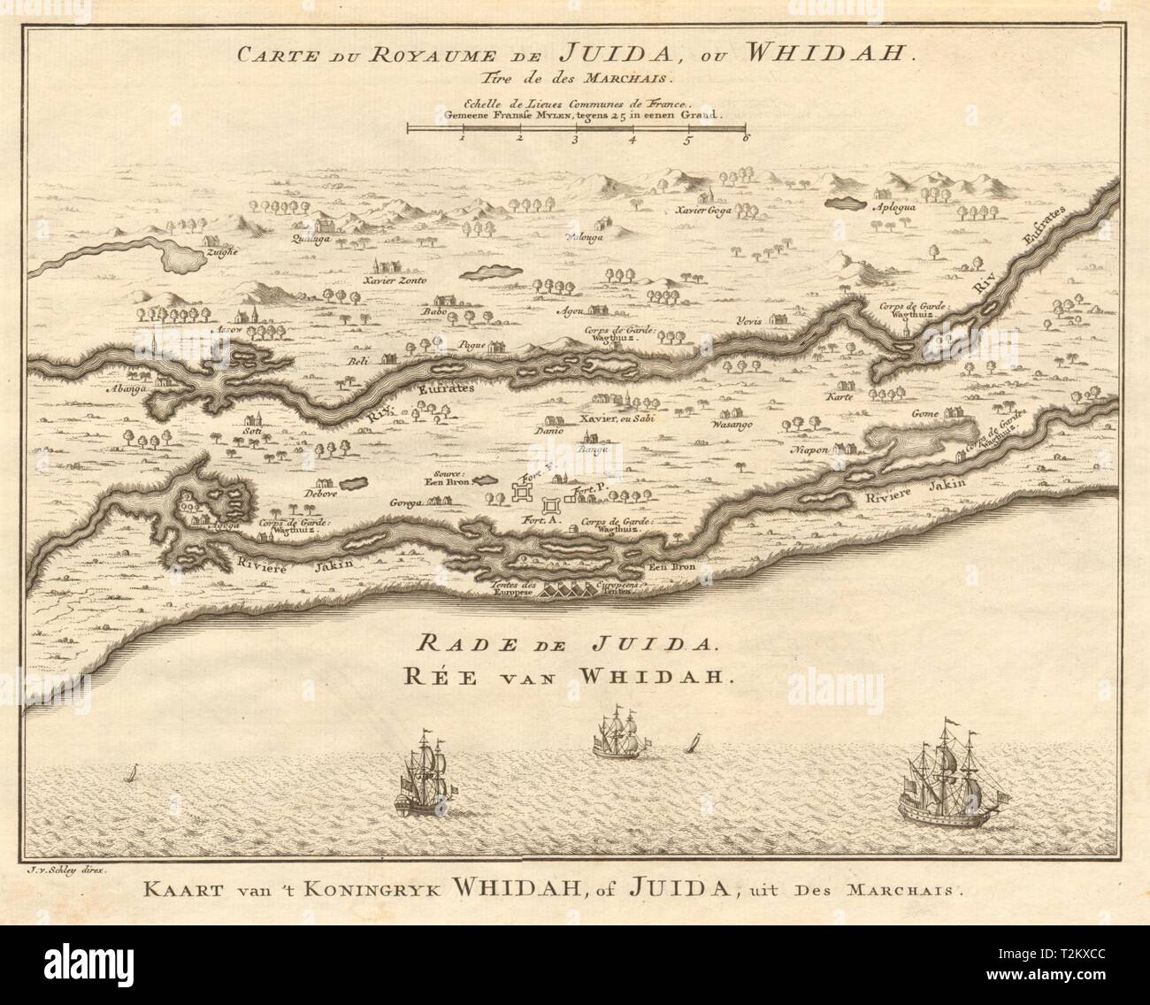 'Carte du Royaume de Juida ou Whidah'. Ouidah, Benin. BELLIN/SCHLEY ...