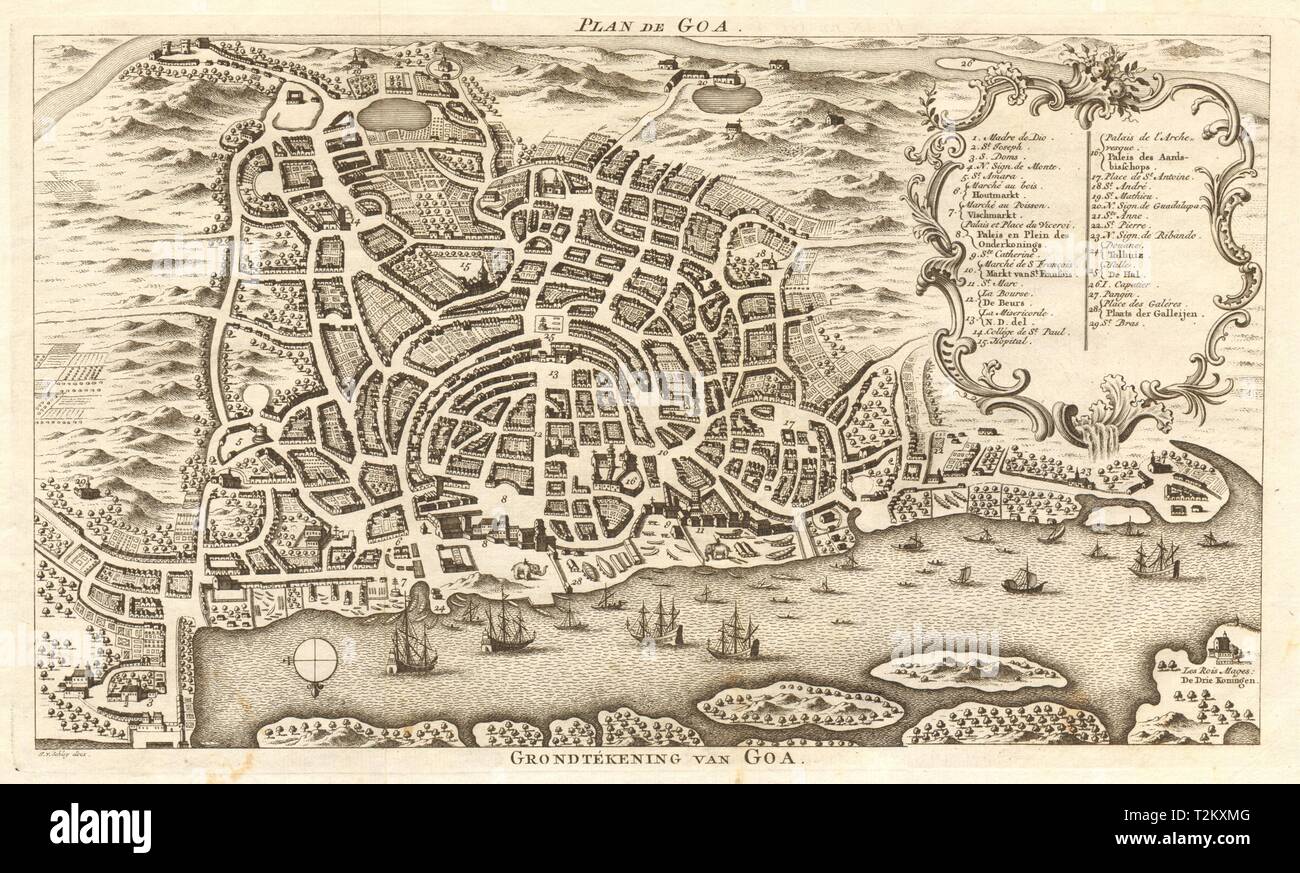Town city 'Plan de Goa'. Portuguese India. BELLIN / SCHLEY 1753 old map ...
