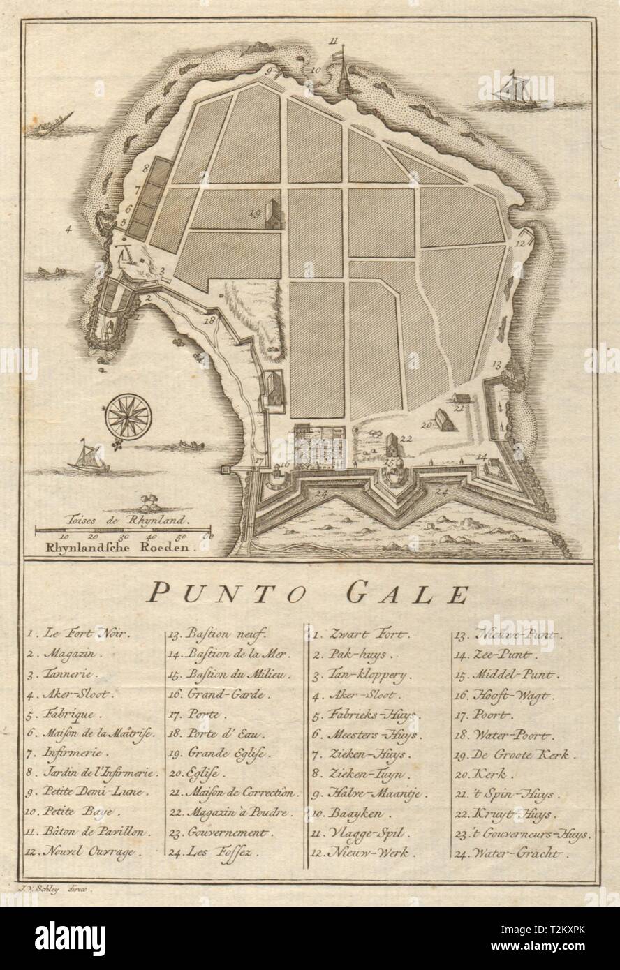 'Punto Gale'. Sri Lanka. Galle town city plan. BELLIN / SCHLEY 1755 old ...