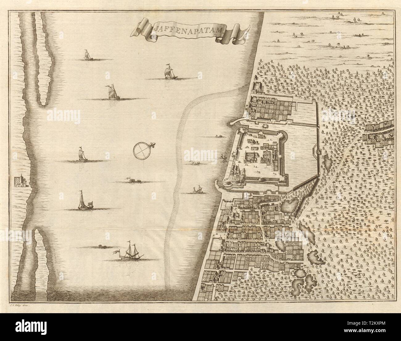 'Jaffenapatam'. Sri Lanka. Jaffna town city plan. BELLIN / SCHLEY 1755 ...