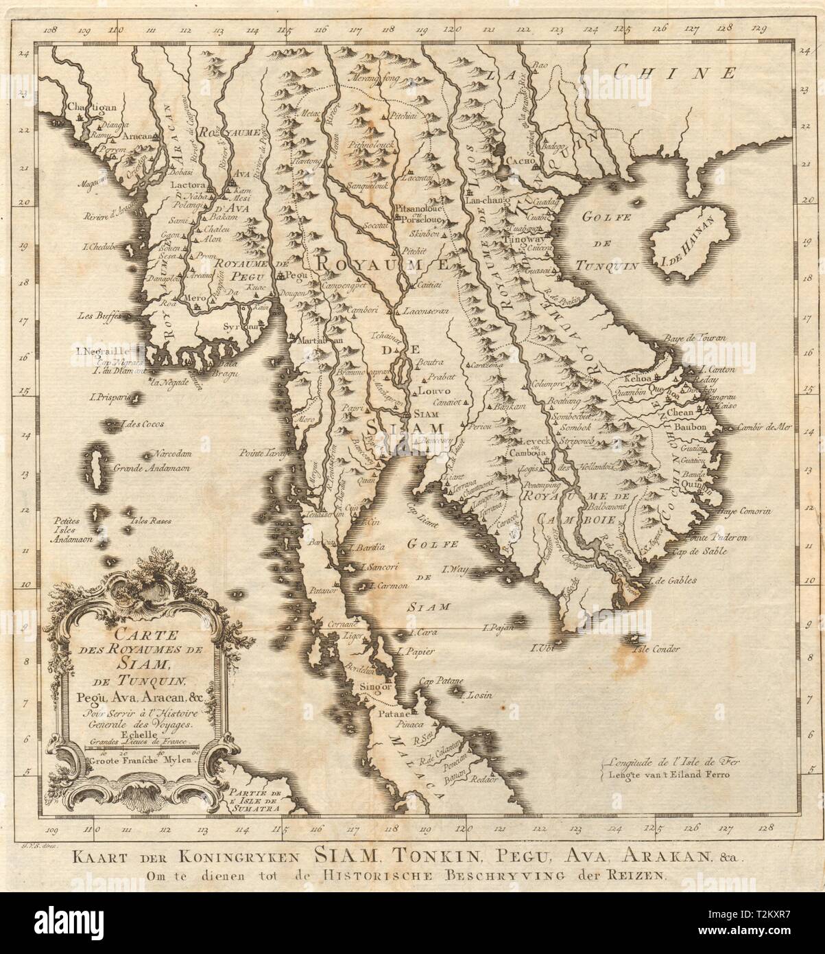 'Royaumes de Siam, Tunquin, Pegu, Ava, Aracan'. Indochina BELLIN/SCHLEY ...