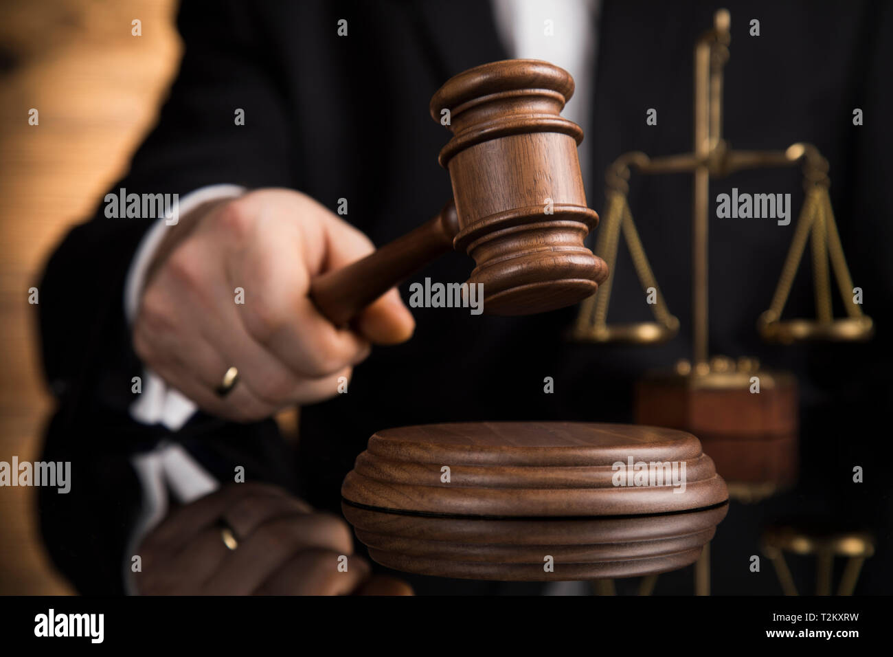 Justice and law concept. Male judge in a courtroom Stock Photo - Alamy