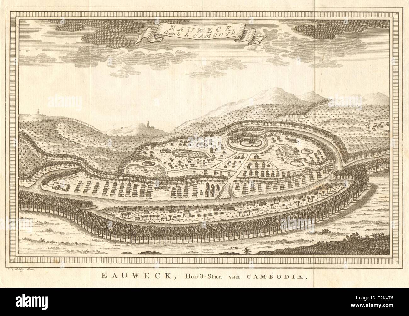 'Eauweck, Capitale de Camboye'. Longvek, Cambodia plan. BELLIN/SCHLEY ...