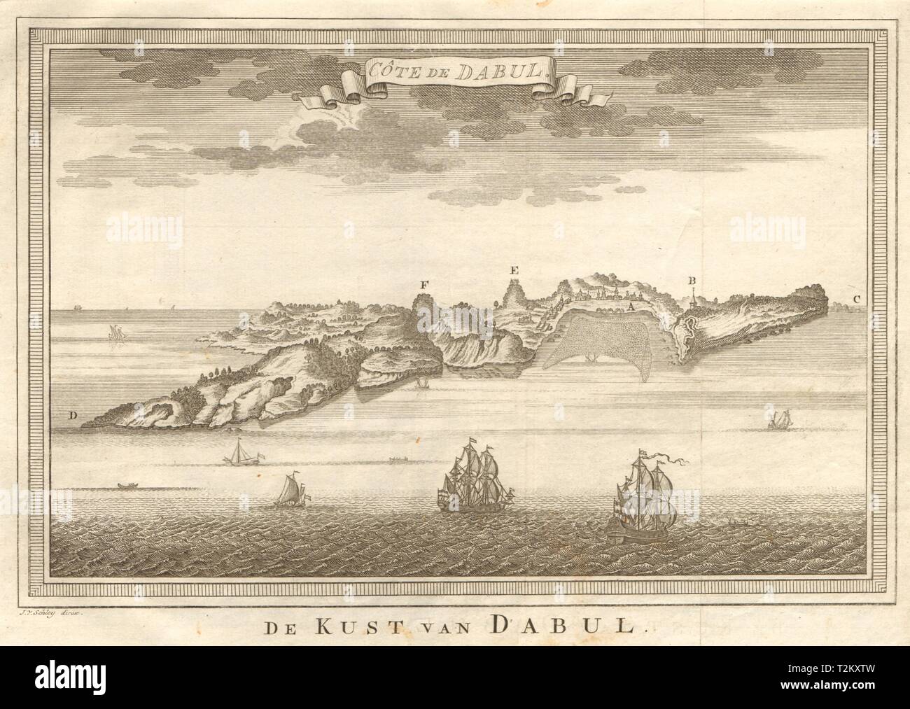 'Côte de Dabul'. India. Coast of Dabhol. BELLIN / SCHLEY 1755 old ...