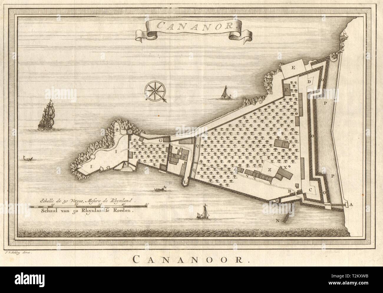 'Cananor'. India. Kannur town city plan, Kerala. BELLIN / SCHLEY 1755 ...
