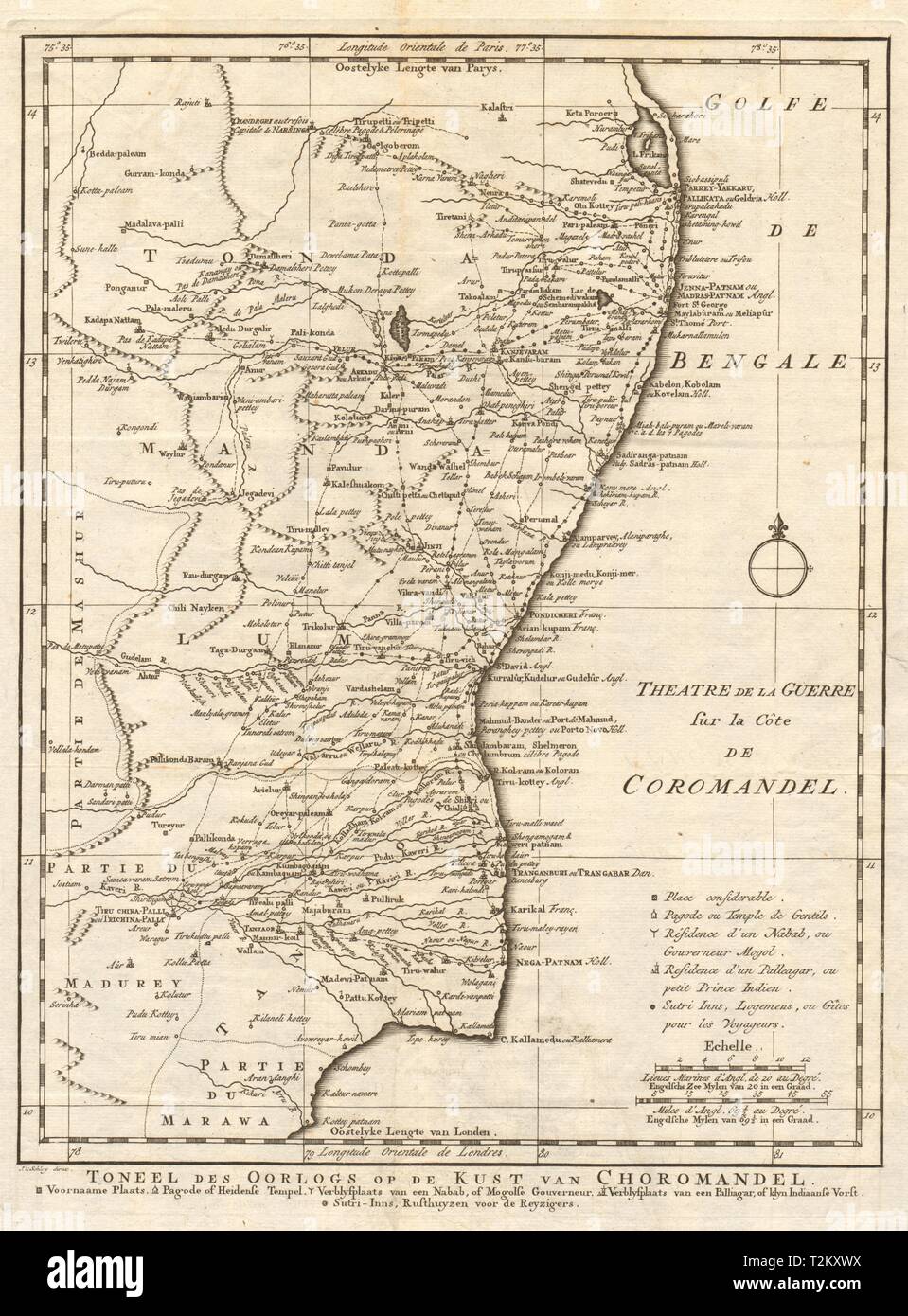 'Thèatre de la guerre sur la côte de Coromandel' SE India BELLIN/SCHLEY ...