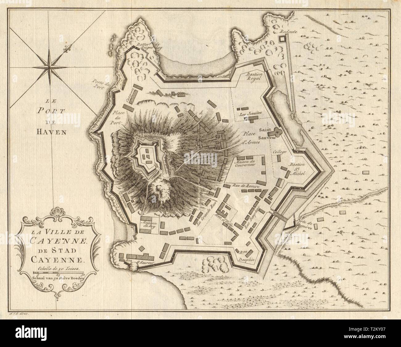 'La ville de Cayenne'. French Guiana. Town city plan. BELLIN / SCHLEY ...