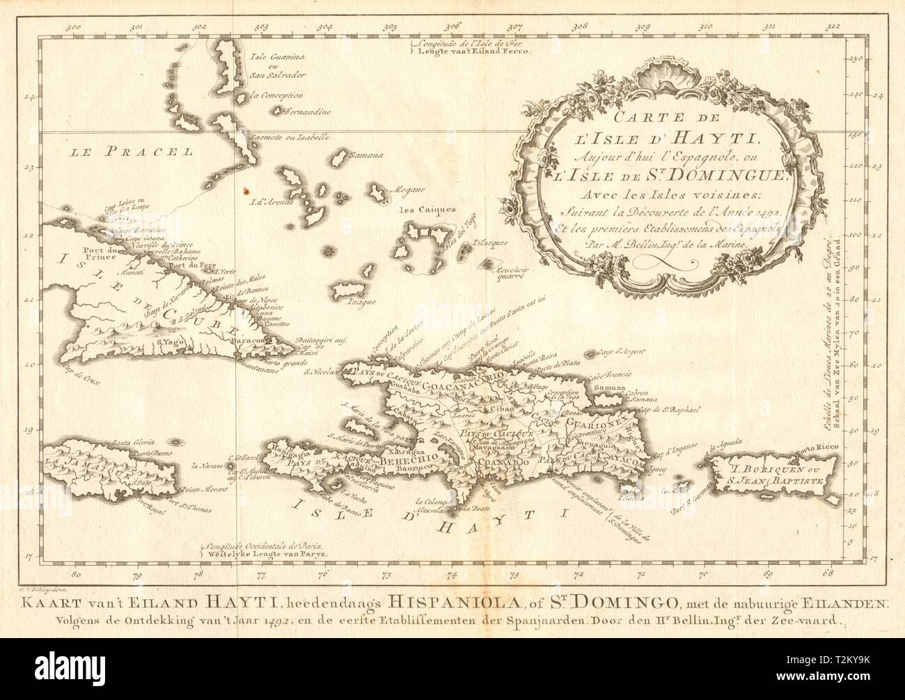 'Carte de I’Isle d’Hayti…' Hispaniola Jamaica Puerto Rico BELLIN/SCHLEY ...