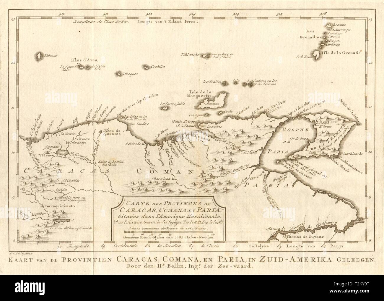 Carte des Provinces de Caracas, Comana & Paria. Venezuela BELLIN/SCHLEY ...